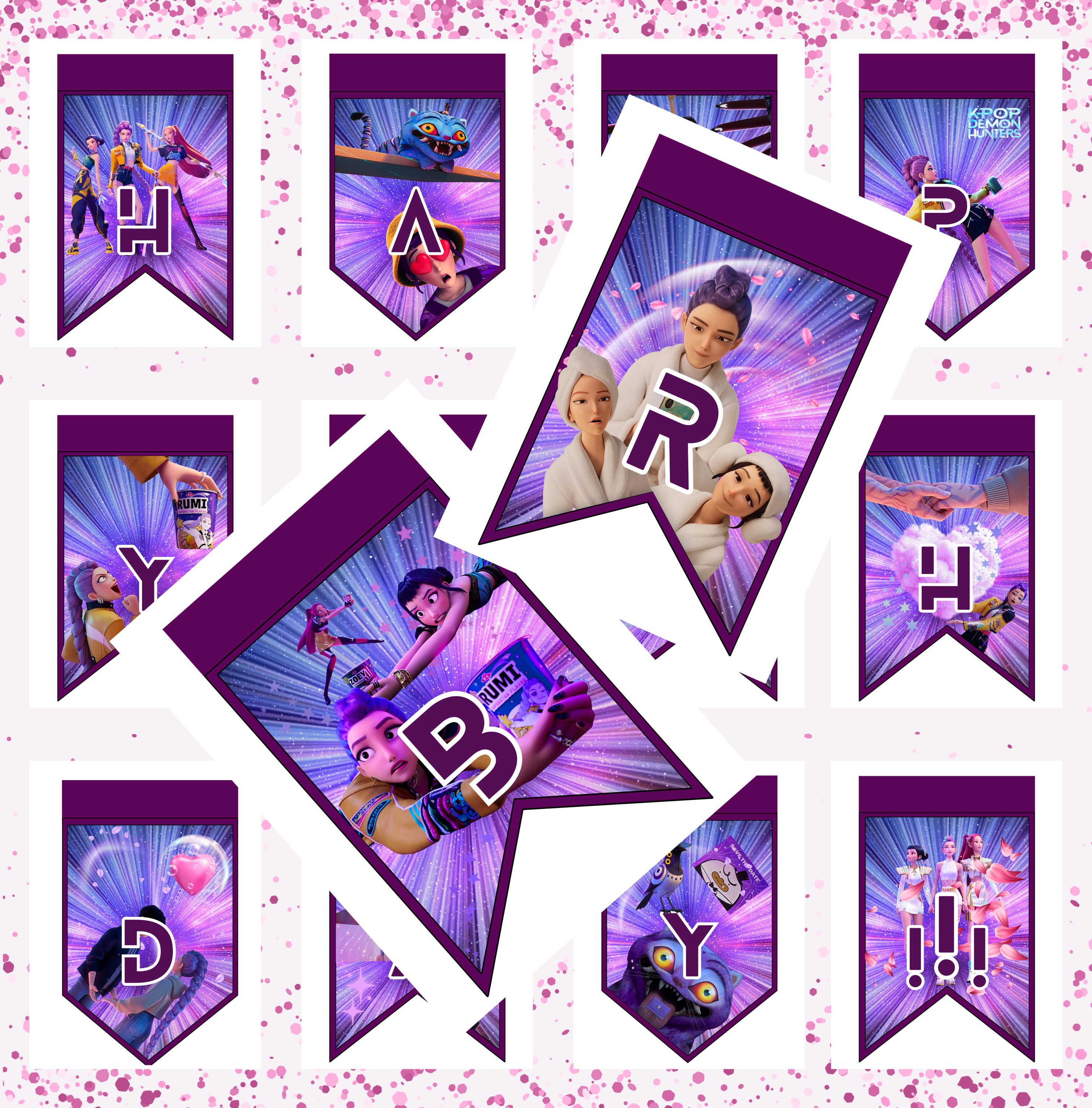 DIY Kpop Demons Hunter Happy Birthday Bunting Flags | Kpop Demon Hunter ...