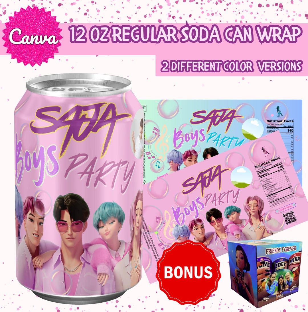 Editable K-pop Demon Hunters Soda Pop Label | Kpop Saja Boys 12oz Soda ...