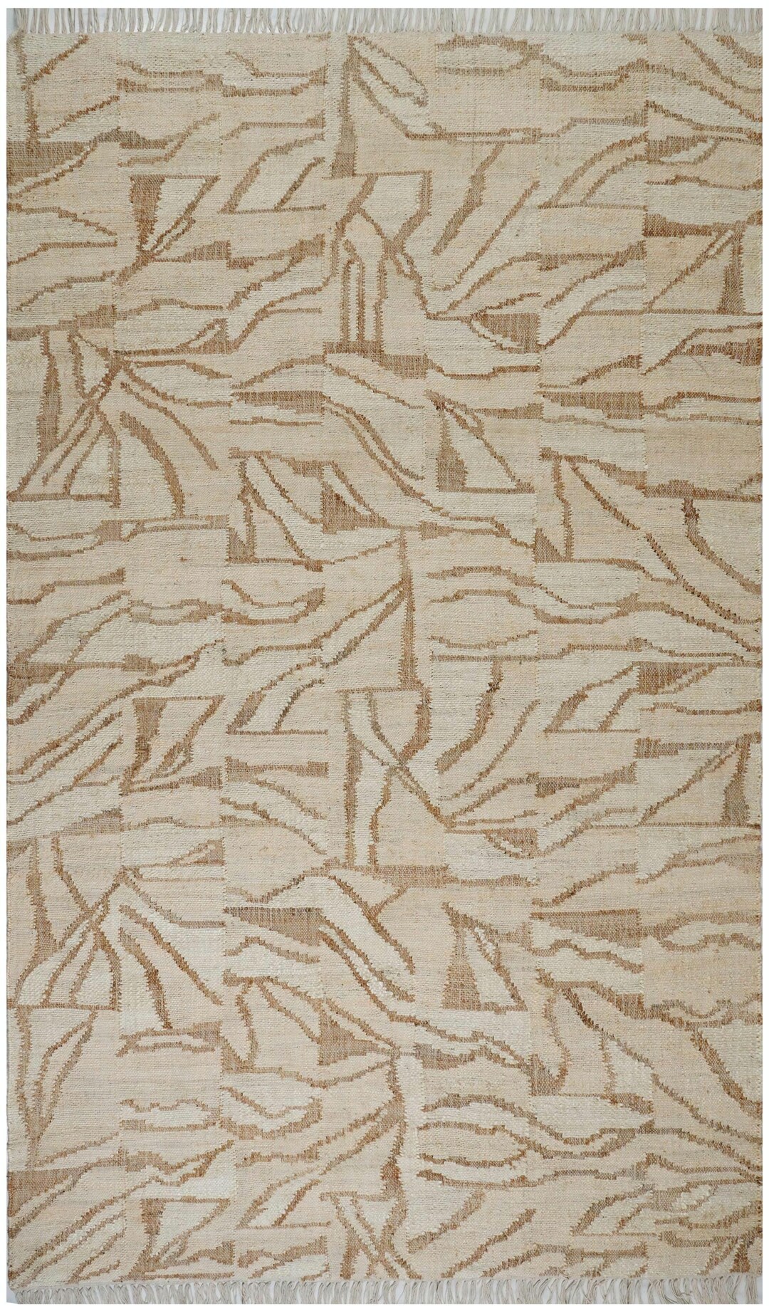 Handwoven Beige & Tan Wool Jute Rug Runner – Modern Neutral Geometric ...