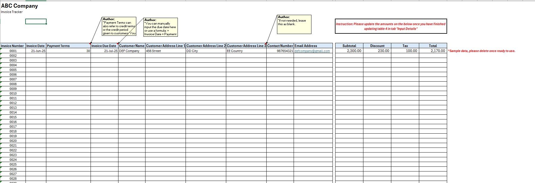 Printable Sales Invoice Excel Template With Sales Invoice Tracker or ...