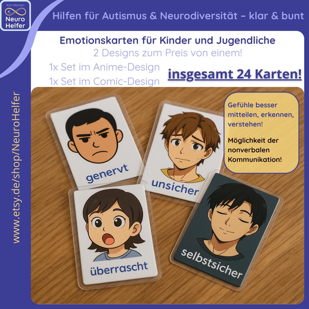 Autism Emotion Cards for Children and Teenagers | 24 Pieces | 2 Designs ...