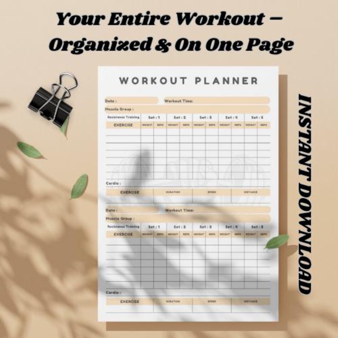 Workout Log – Printable Workout Planner Template | Gym & Cardio Tracker ...
