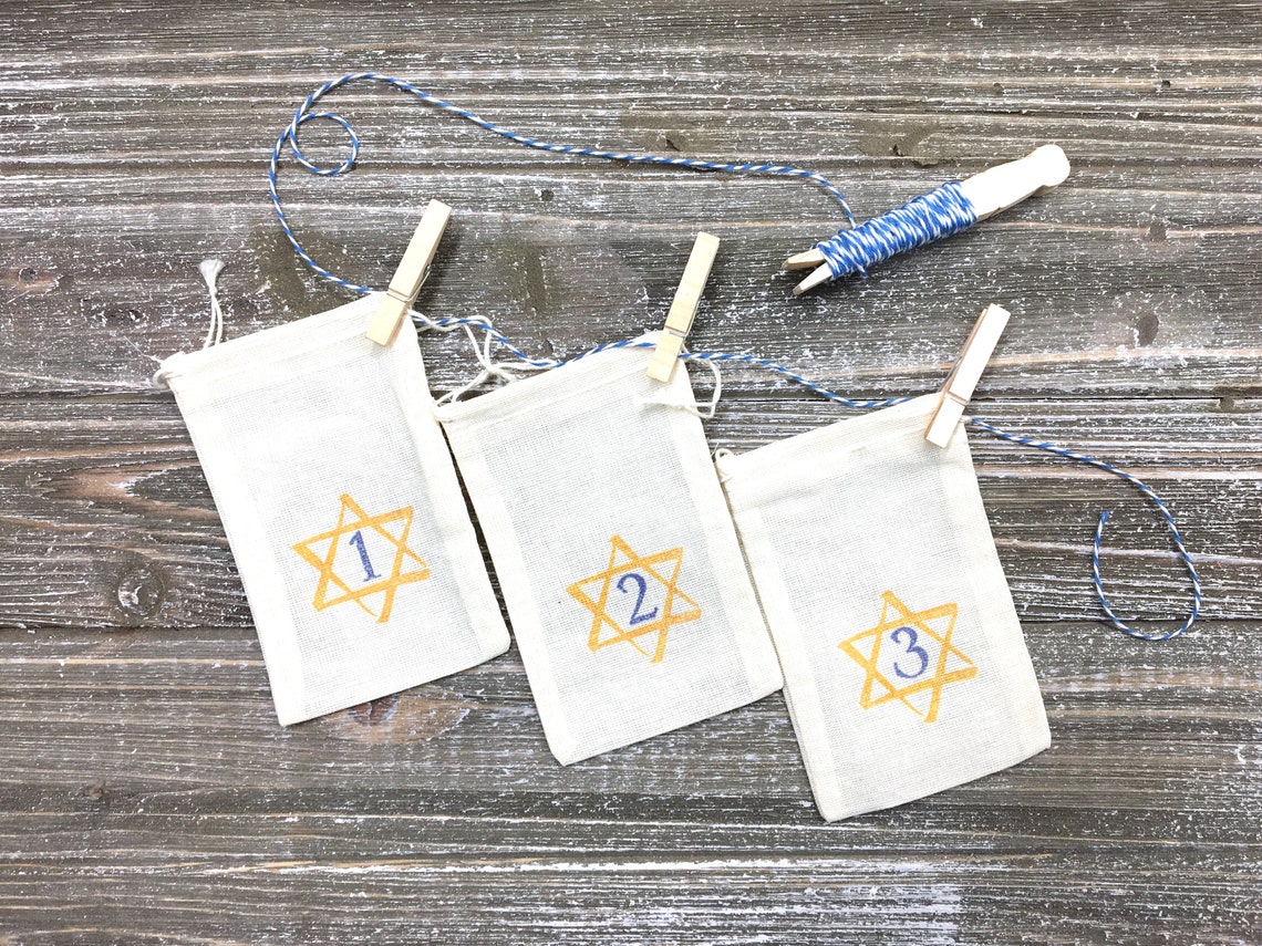 Hanukkah Countdown Calendar Chanukah Gift Kit 8 Hand Stamped | Etsy