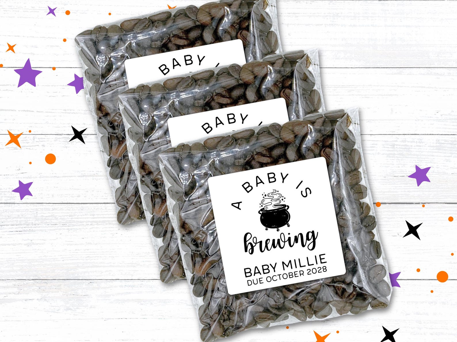 Personalized Baby Shower Favor Labels - Halloween Theme, A Baby is ...