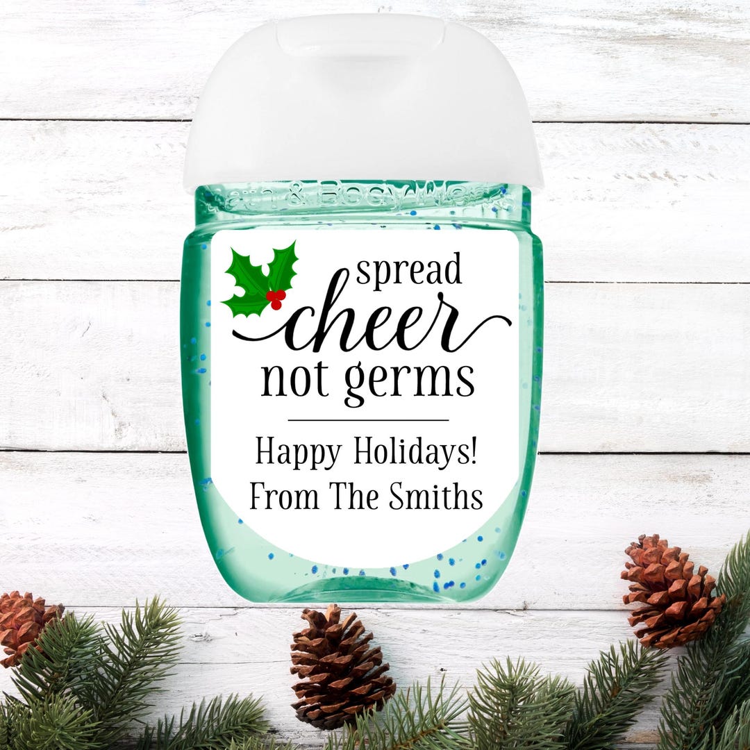 Holiday Favor Labels - 30 Personalized Mini Sanitizer Labels for ...