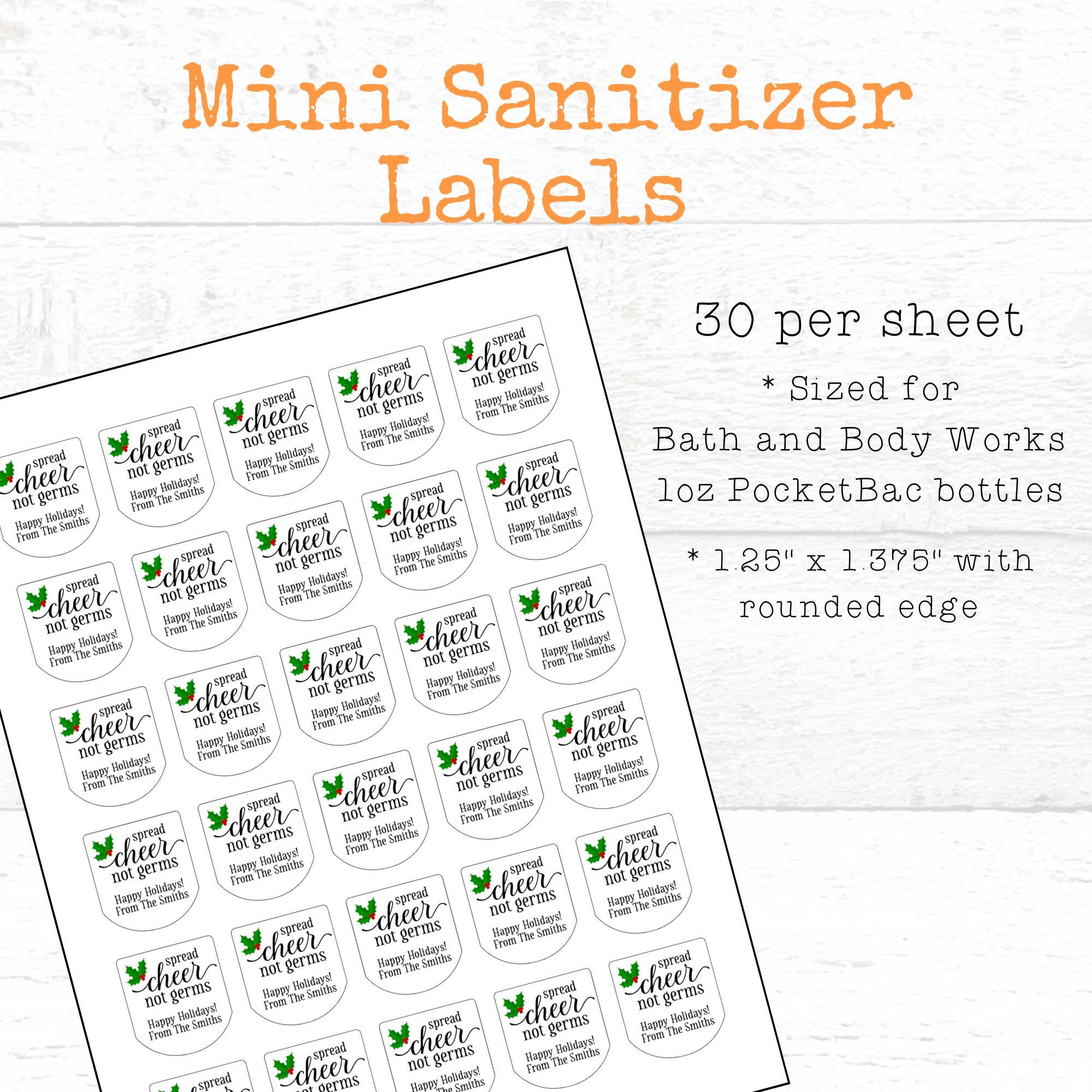 Holiday Favor Labels - 30 Personalized Mini Sanitizer Labels for ...
