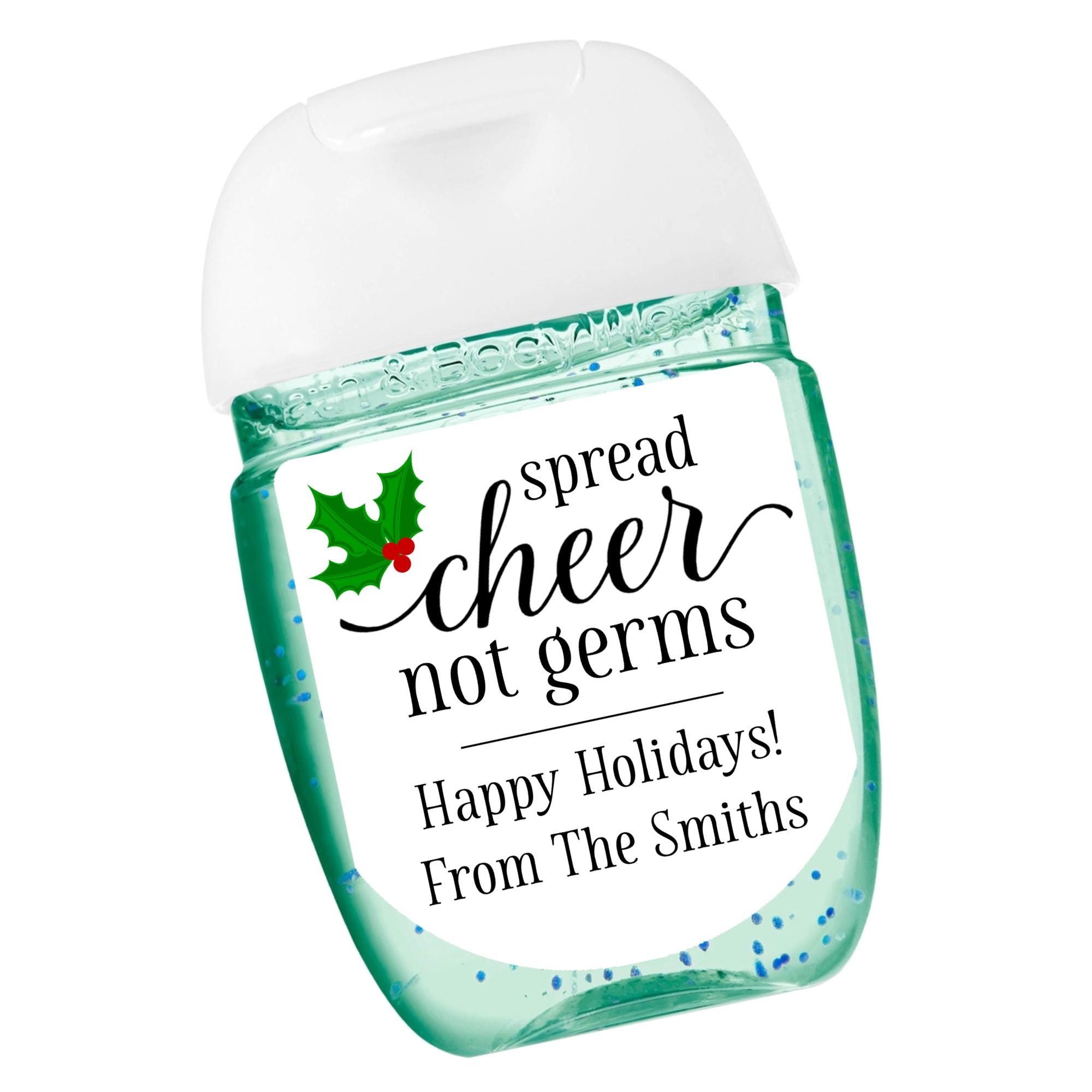 Holiday Favor Labels - 30 Personalized Mini Sanitizer Labels for ...