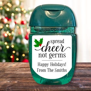 Holiday Favor Labels - 30 Personalized Mini Sanitizer Labels for ...