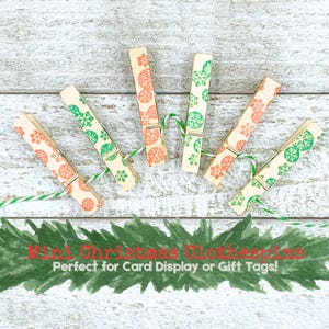 Mini Christmas Clothespins - Set of 12 Hand Stamped Wooden Pegs, Red ...