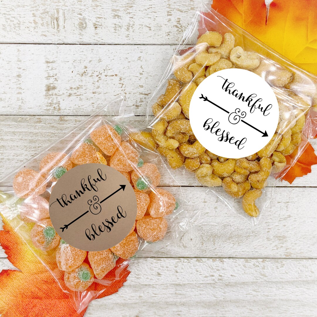 Thanksgiving Favors - 20 Stickers and Optional Bags - Thankful ...