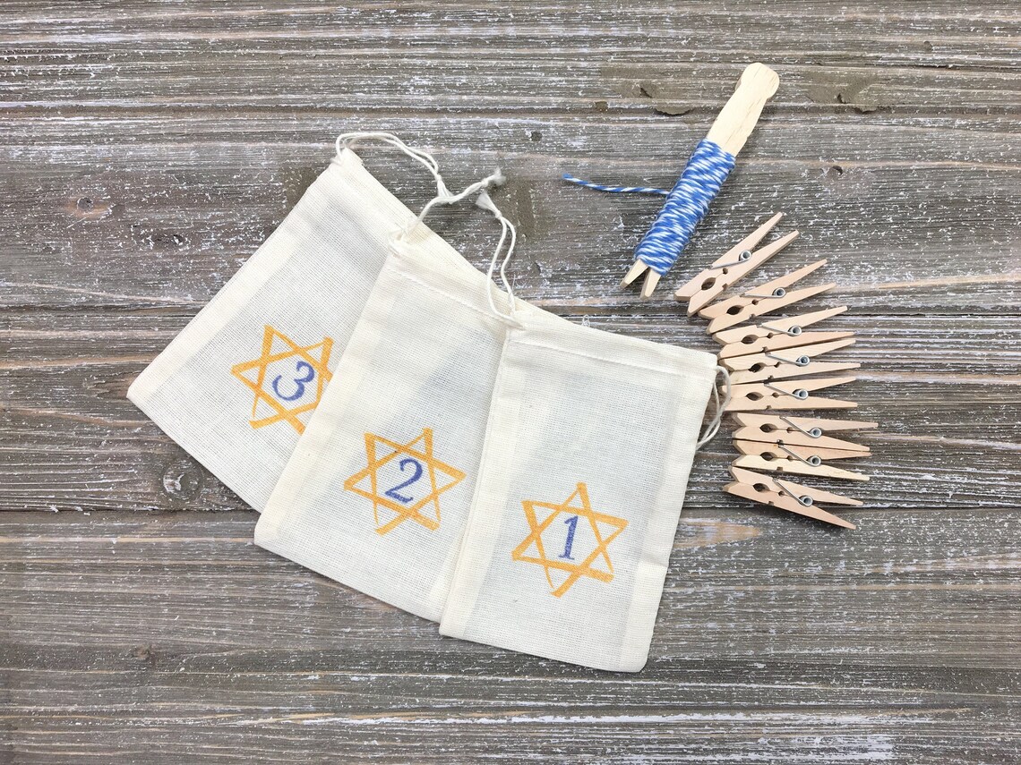Hanukkah Countdown Calendar Chanukah Gift Kit 8 Hand Stamped | Etsy