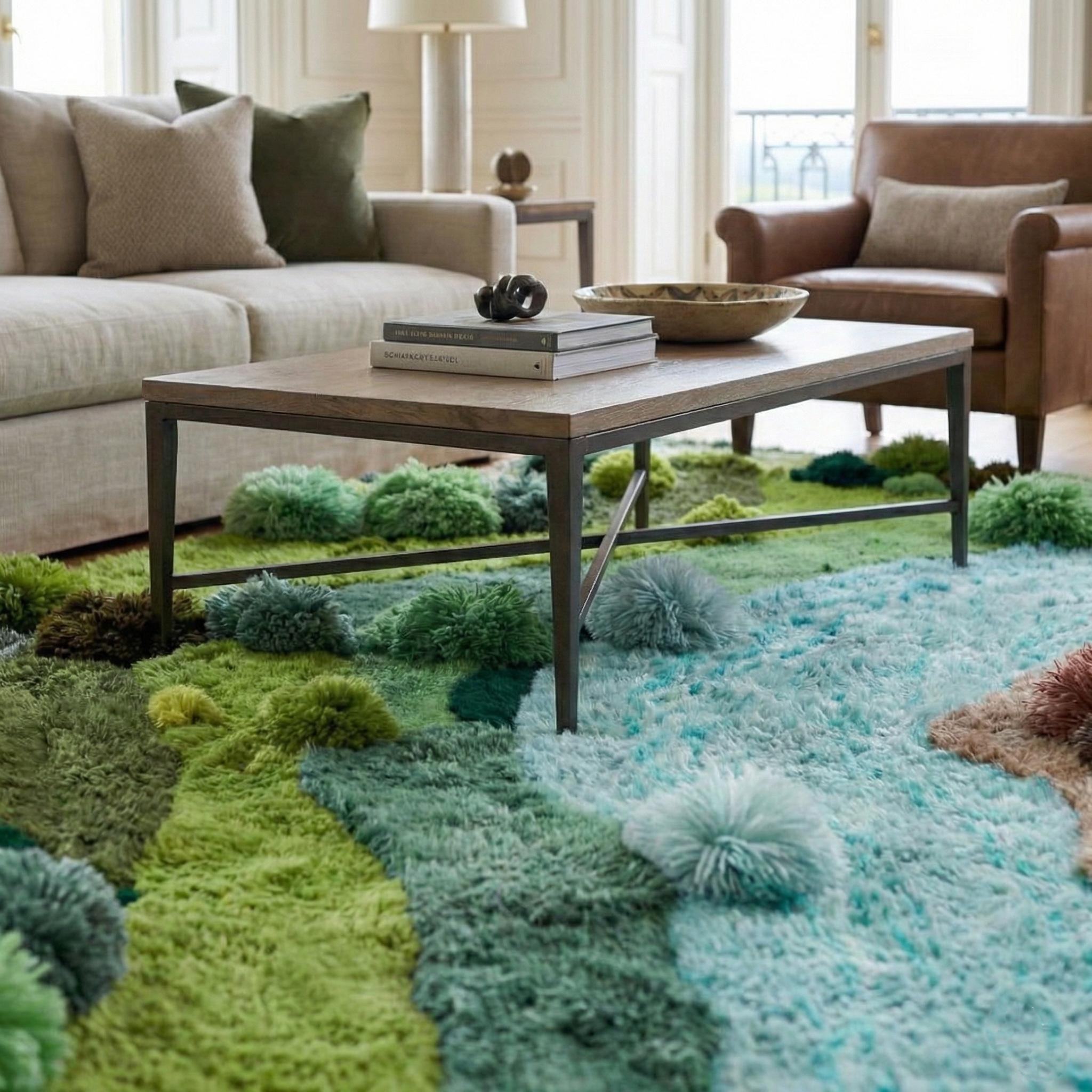 Hand Tufted Moss Rug – 3D Nature Landscape Wool Carpet, River Inspired ...
