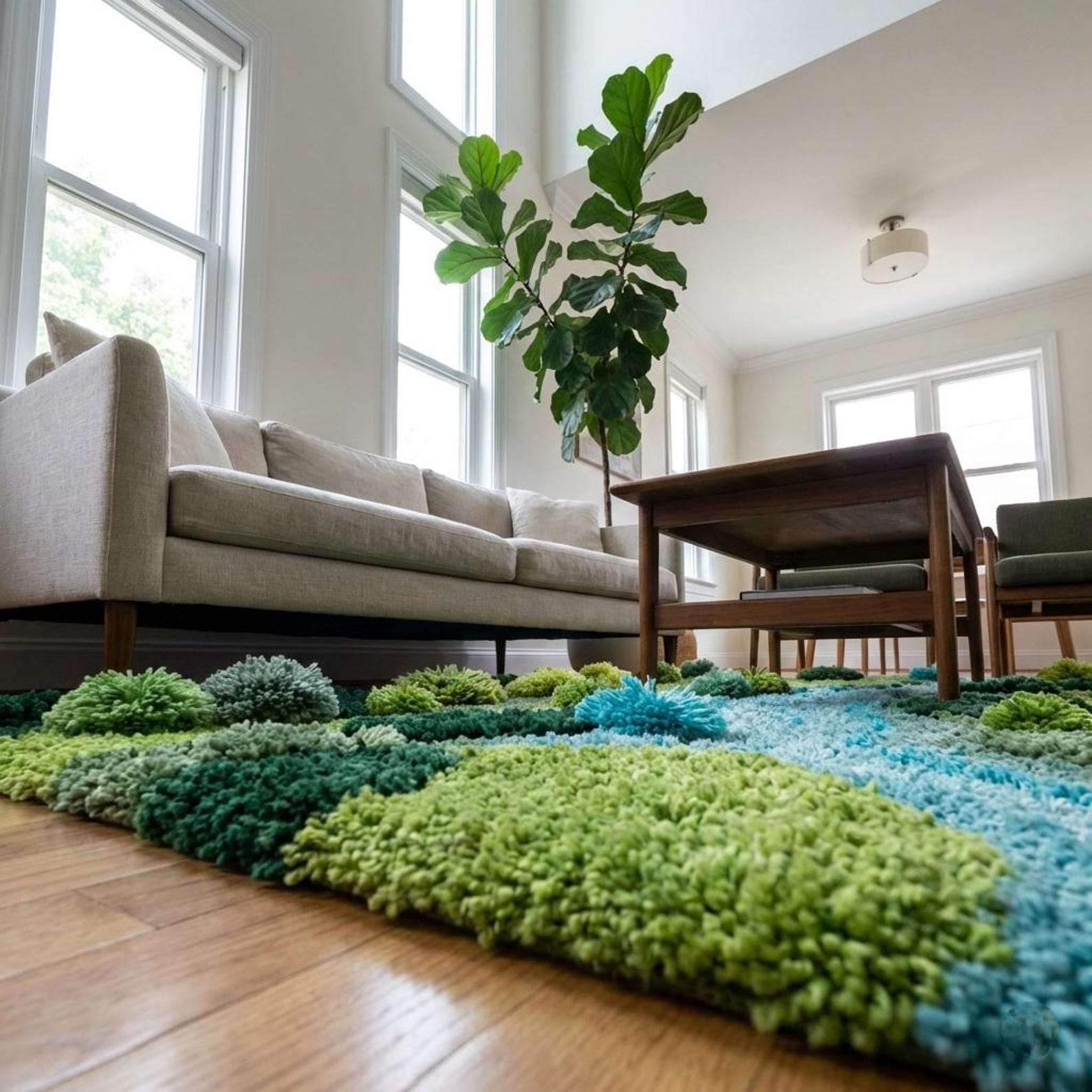 Hand Tufted Moss Rug – 3D Nature Landscape Wool Carpet, River Inspired ...