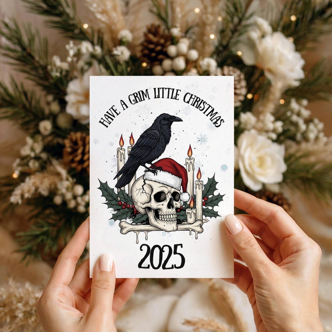 Have A Grim Little Christmas 2025 Gothic Raven and Skull Greeting Card ...