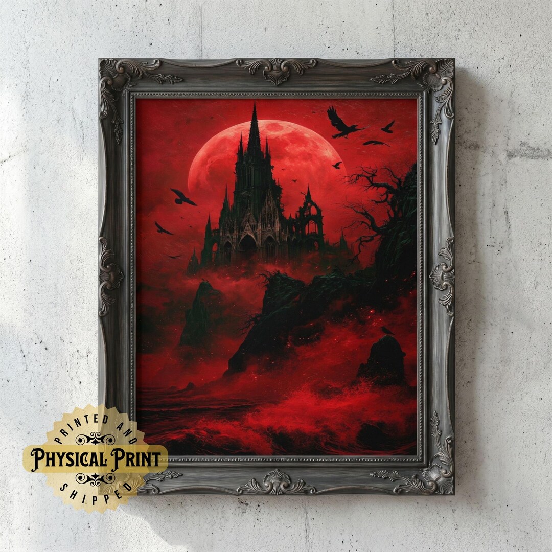 Dracula's Abbey Gothic Wall Art Print, Dark Fantasy Cathedral Poster ...