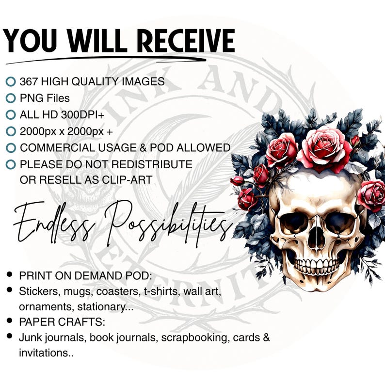MEGA Dark Romance PNG Clipart Bundle, Dark Romance Ravens Roses Skulls ...