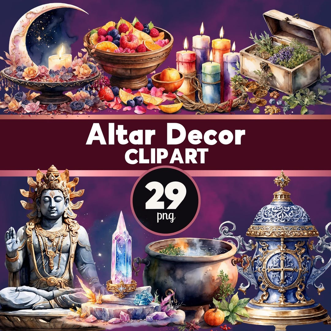 Spiritual Altar Clipart PNG Bundle, Pagan Witch Altar Decor Elements ...