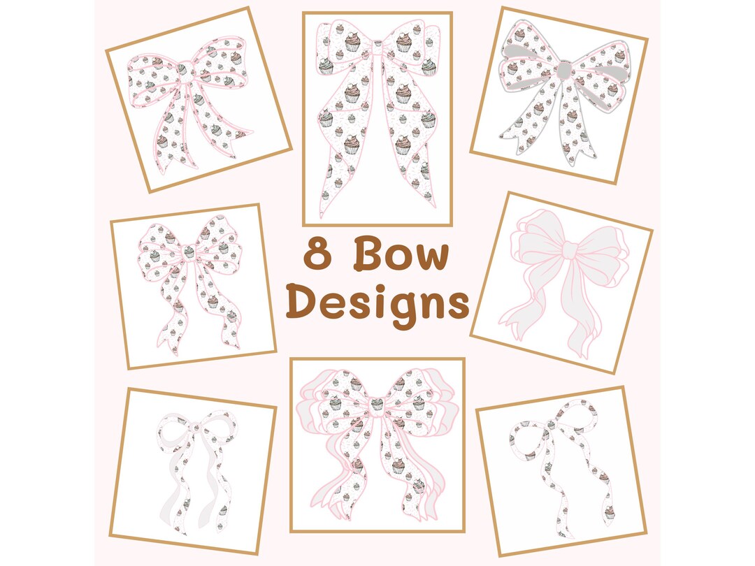 Cupcakes Bow Clipart Set | 8 PNG Files | Pink & Grey Ribbon Graphics ...