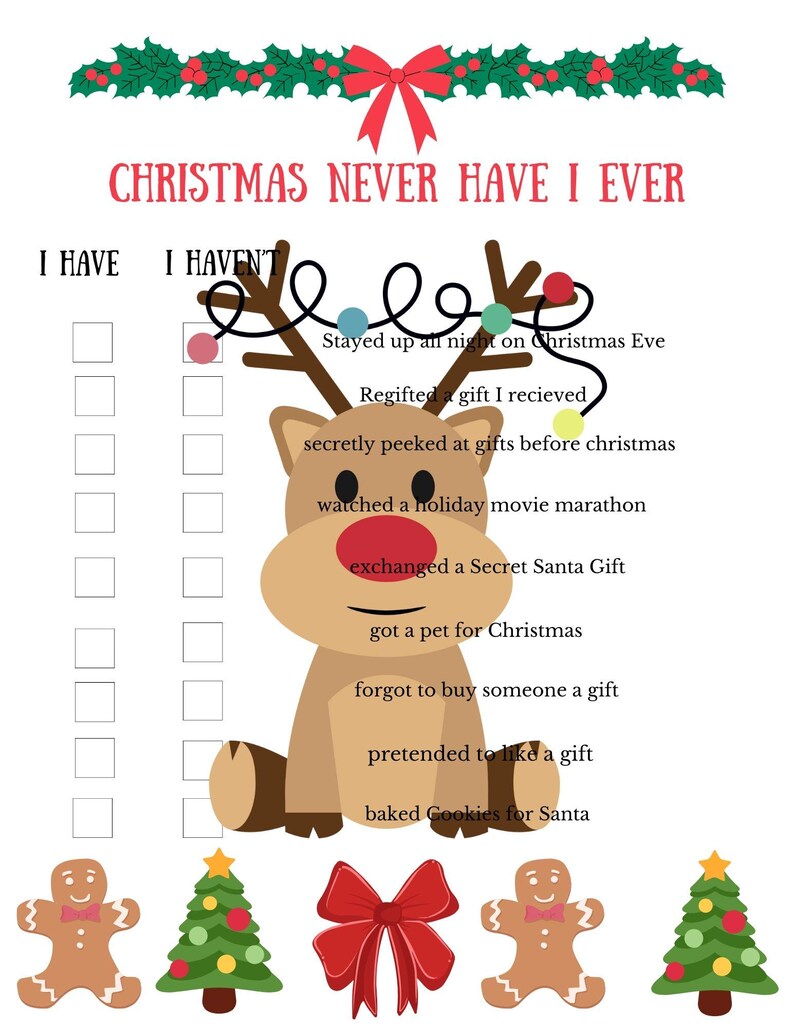 Christmas Never Have I Ever Game|| Printable|| Instant Download - Etsy