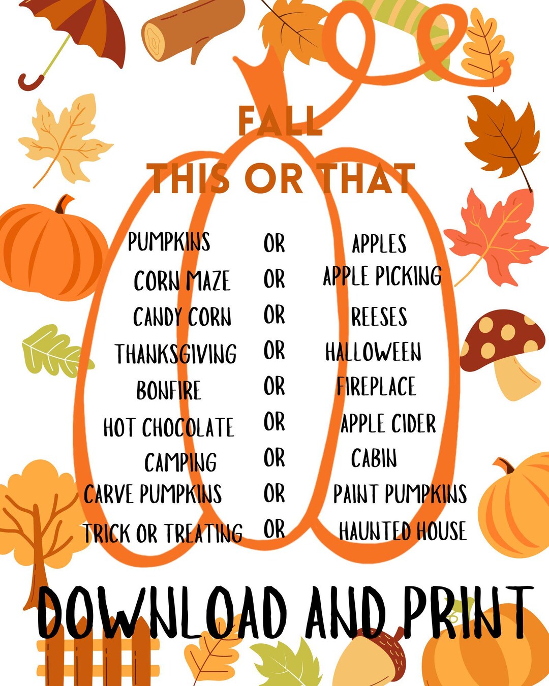 FALL This or That Printable for Party, Classroom, Game - Etsy