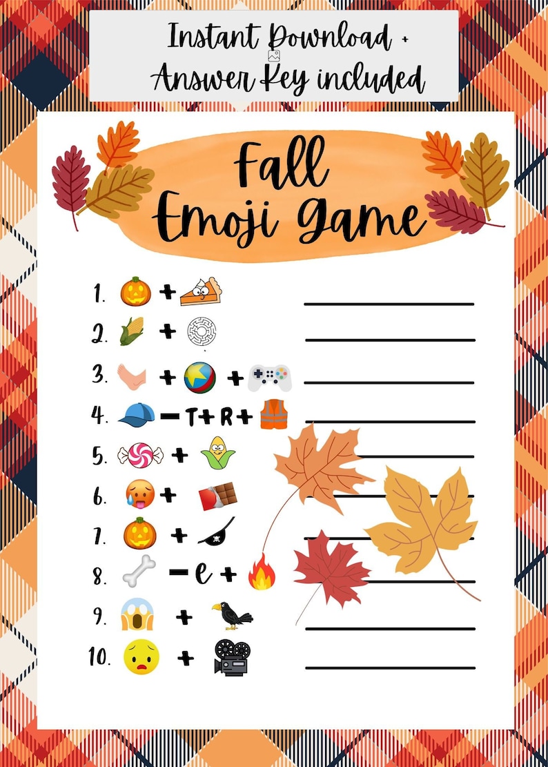 Fall Emoji Game Printable|fall Emoji Pictionary Quiz|family Activity ...