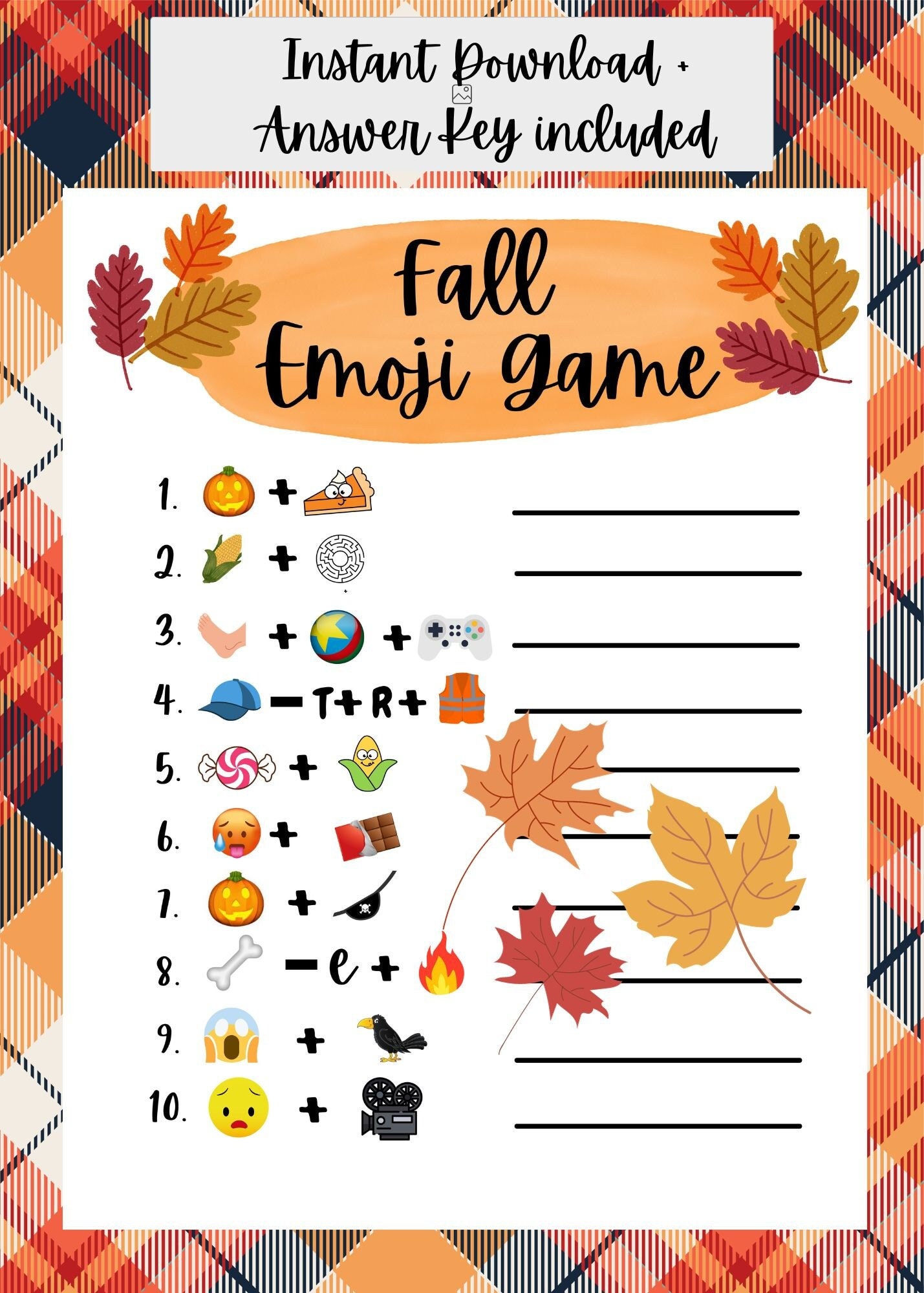 Fall Emoji Game Printable|fall Emoji Pictionary Quiz|family Activity ...