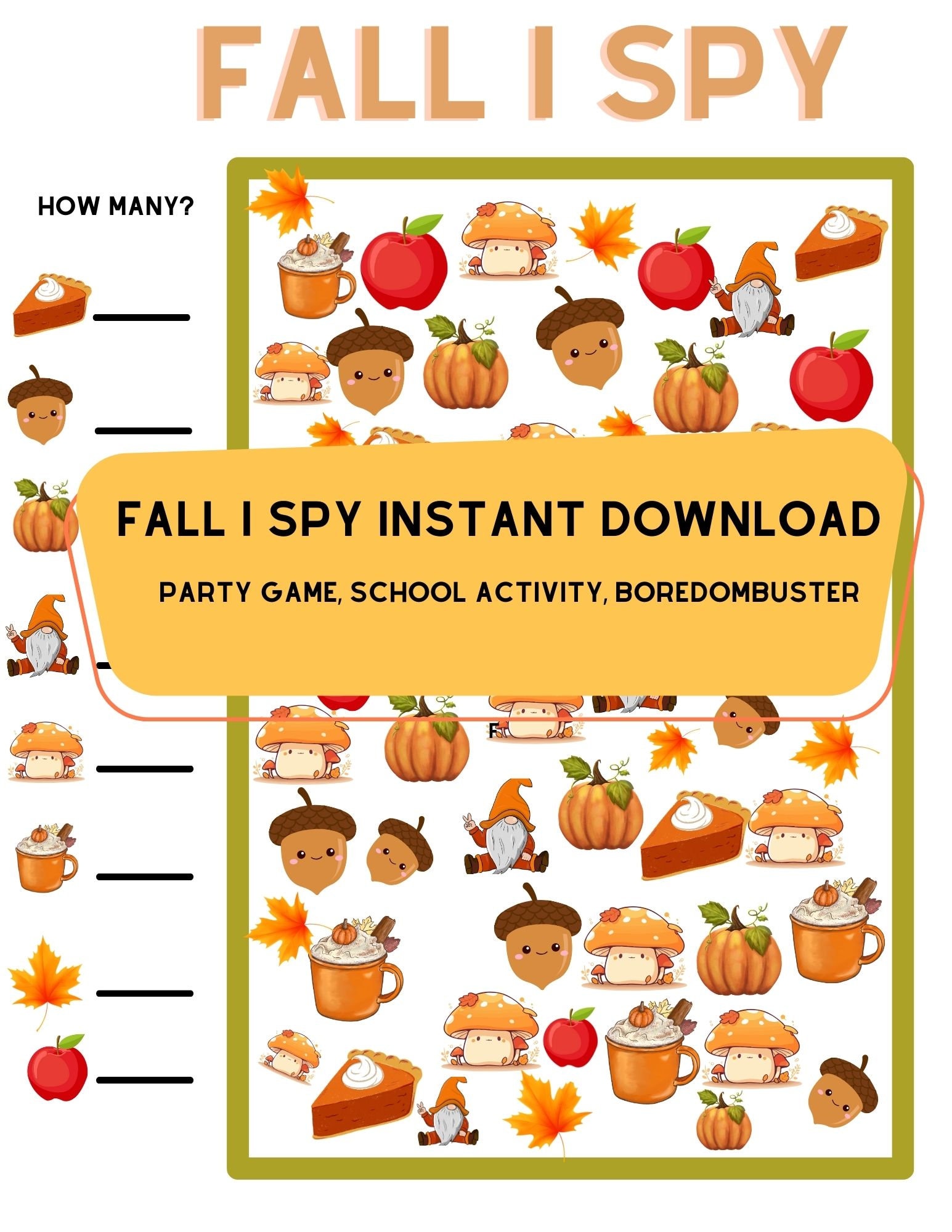 Fall I Spy Printable for Kids, Classrooms, Parties, Games. - Etsy