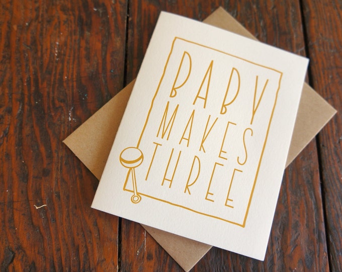 Baby Makes Three Letterpress Card - Etsy