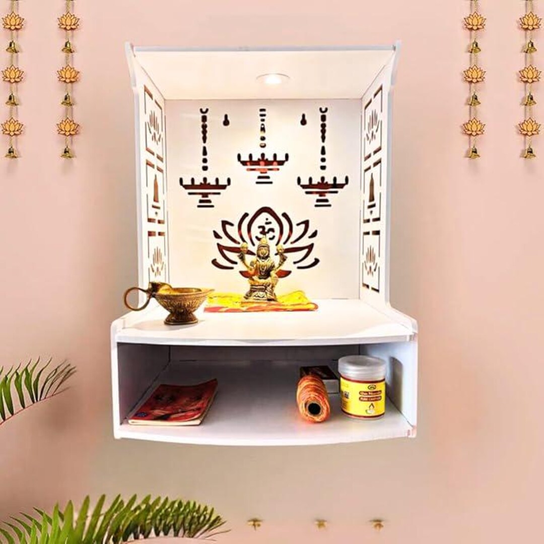 Wooden Wall Mounted Temple for Home Office Living Room White Pooja ...