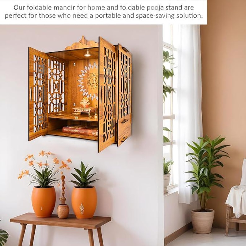 Wooden Temple Mandir With Door:pooja Unit, LED Light & Storage - Etsy