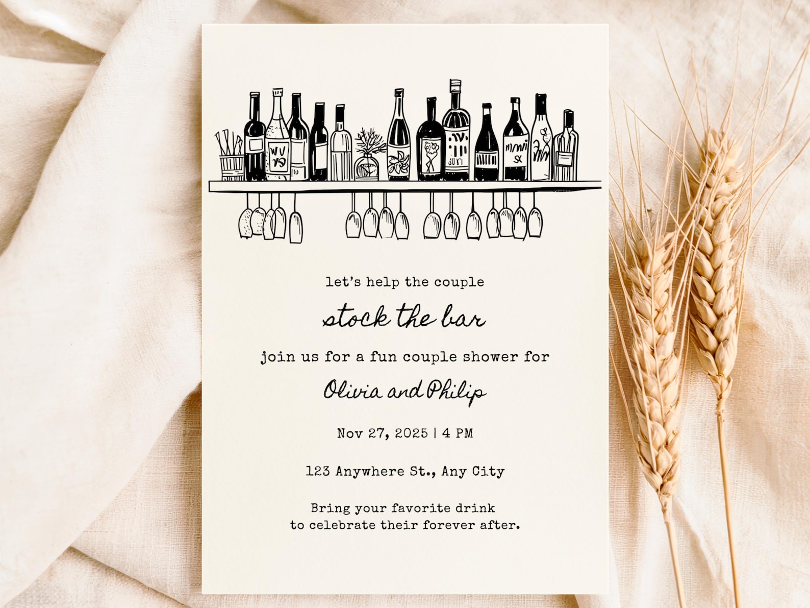 Editable Stock the Bar Couples Shower Invitation Template | Printable ...