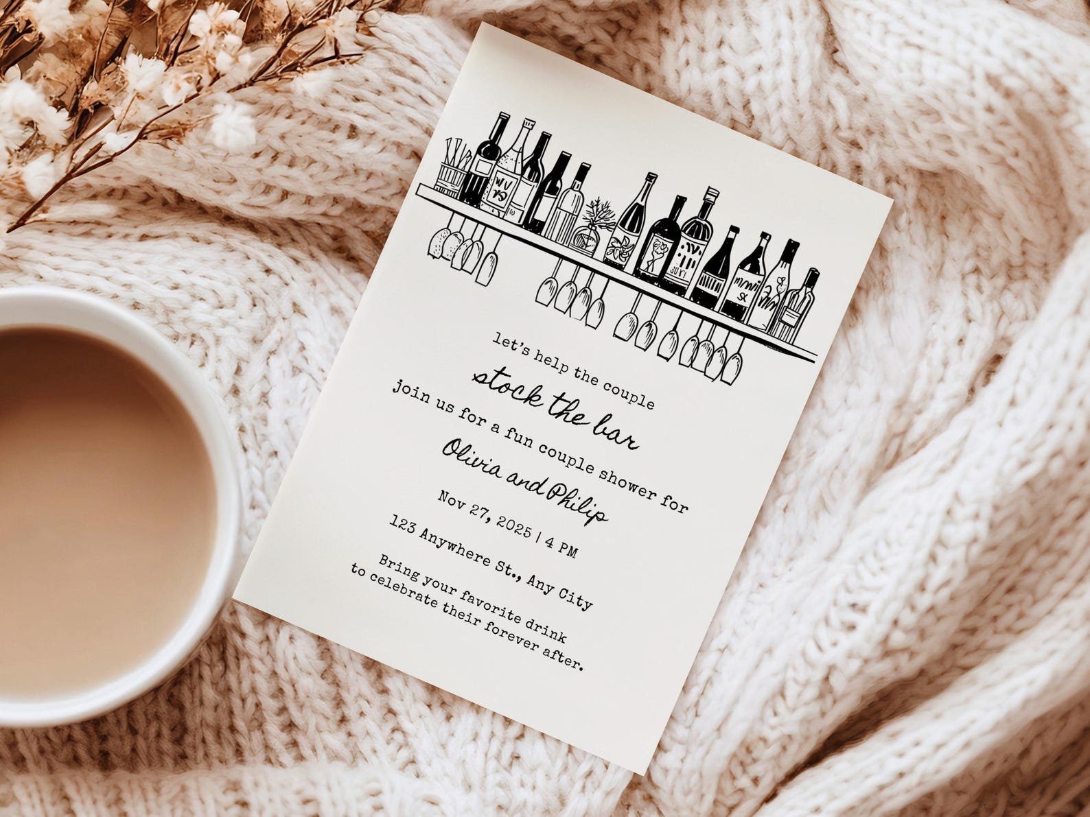 Editable Stock the Bar Couples Shower Invitation Template | Printable ...