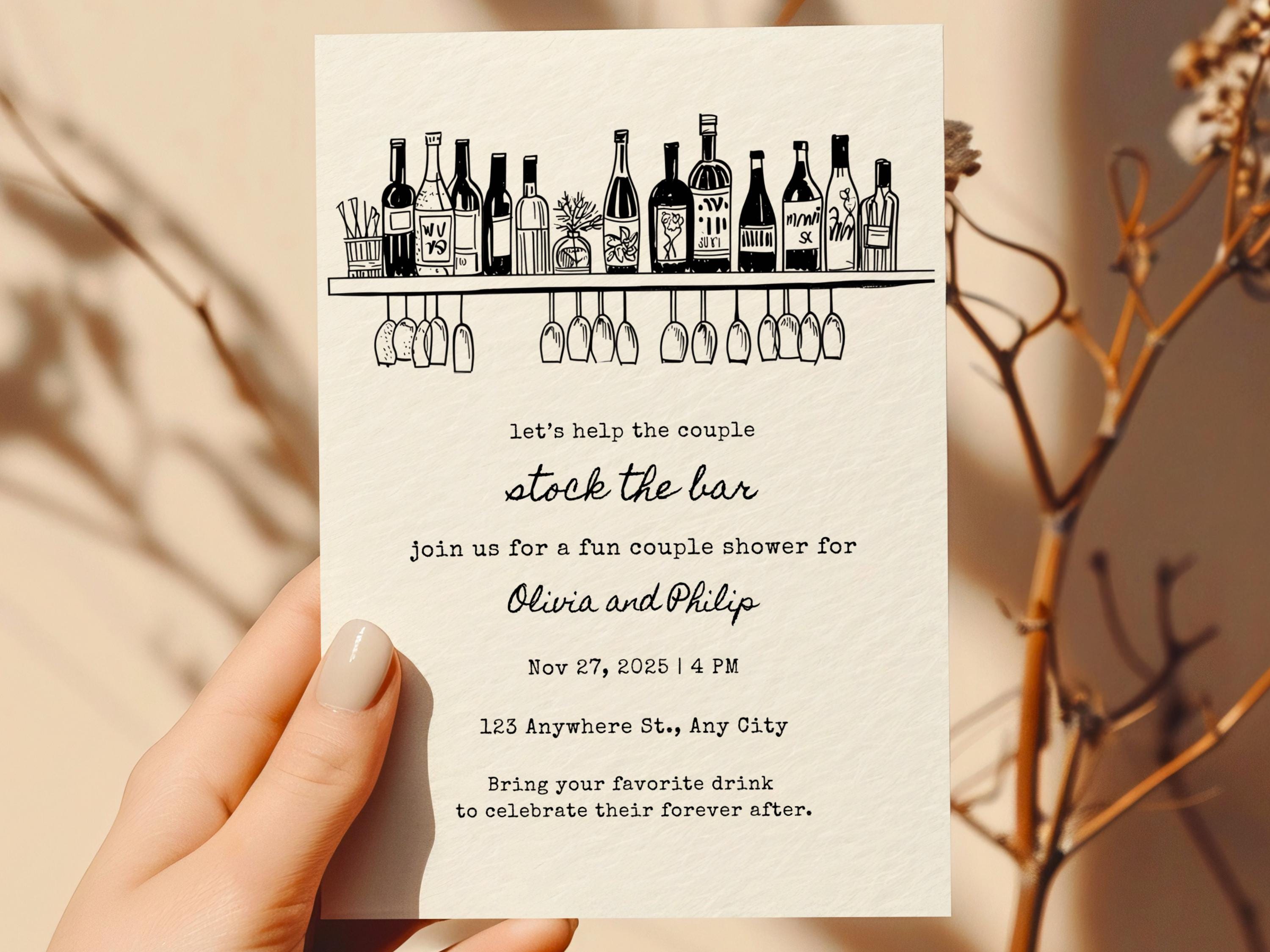 Editable Stock the Bar Couples Shower Invitation Template | Printable ...