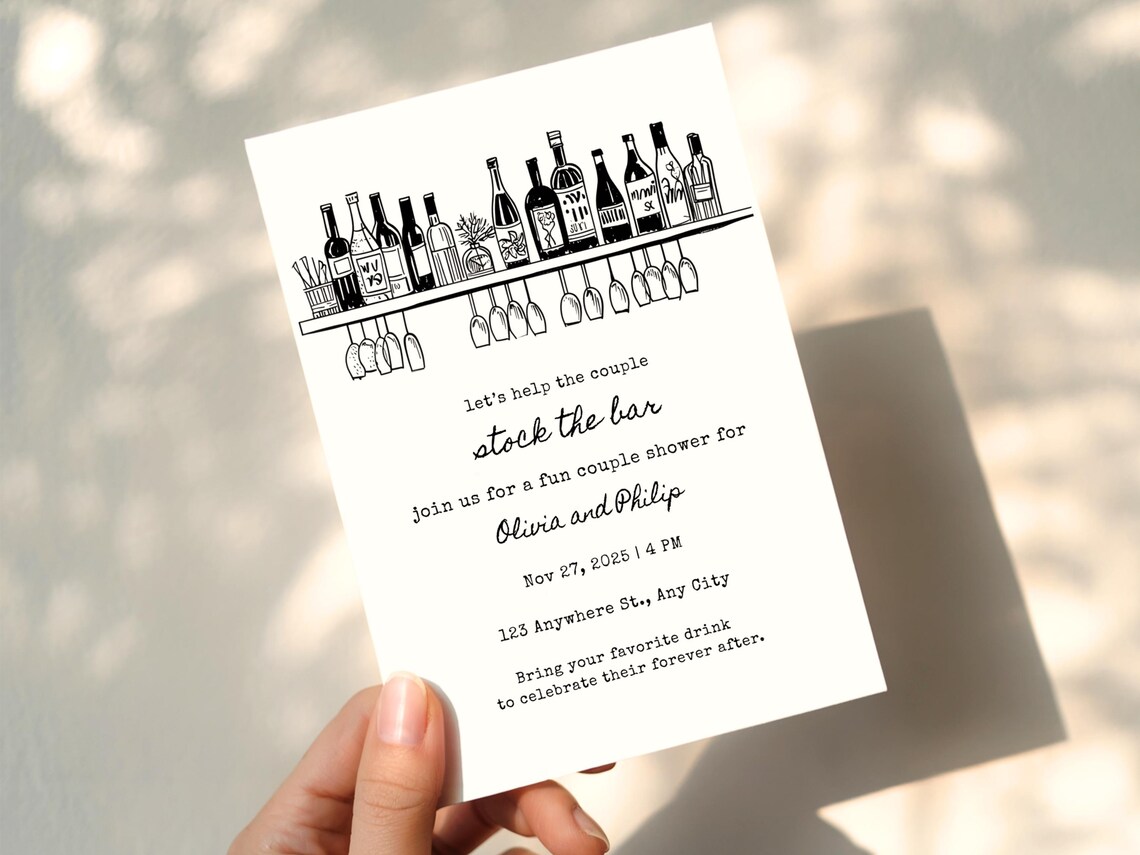 Editable Stock the Bar Couples Shower Invitation Template | Printable ...
