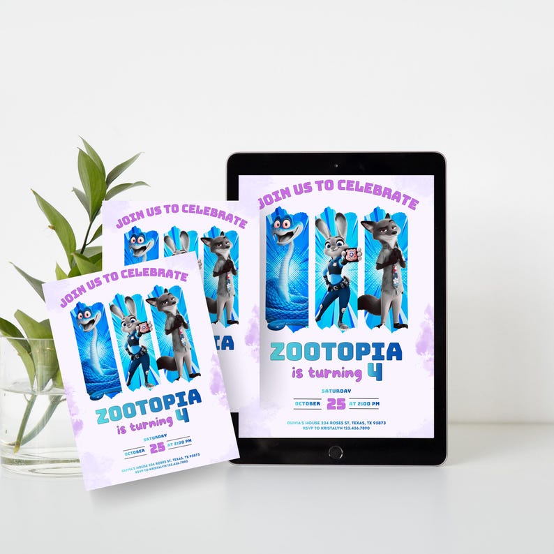 Editable Zootopia Birthday Invitation, Animal Theme (digital Download ...