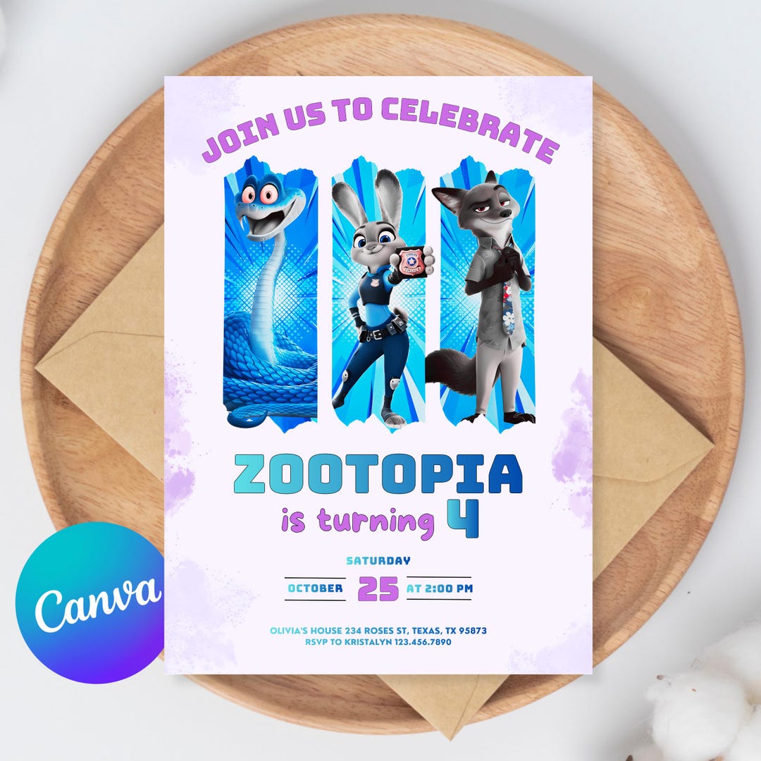 Editable Zootopia Birthday Invitation, Animal Theme (digital Download ...
