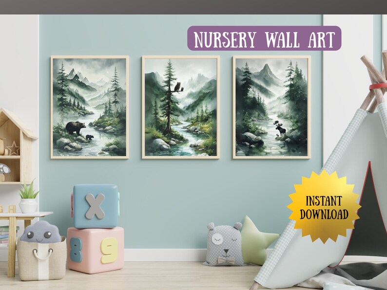 Woodland Family Trio – Set of 3 Watercolor Nursery Prints | Momma Bear ...
