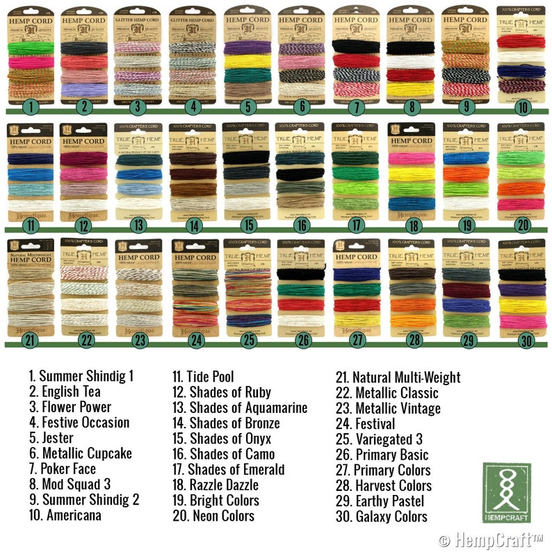 Hemp Cord Color Card Combo Any 5 Cards 1mm Premium Hemp | Etsy