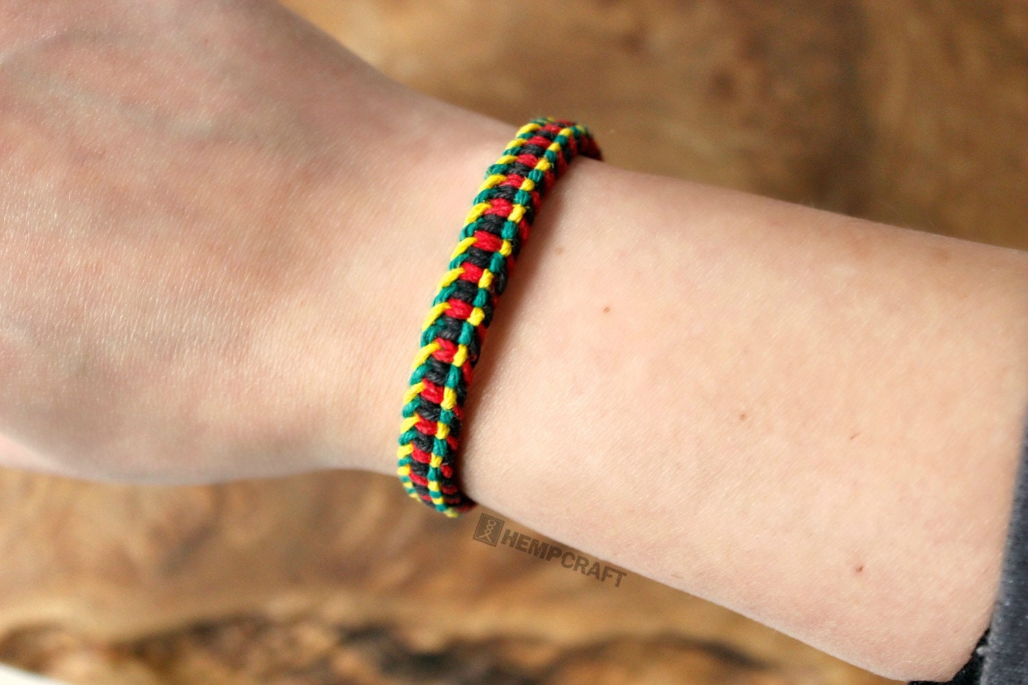 Rasta Hemp Bracelet Red Yellow Green Black Hand Knotted | Etsy