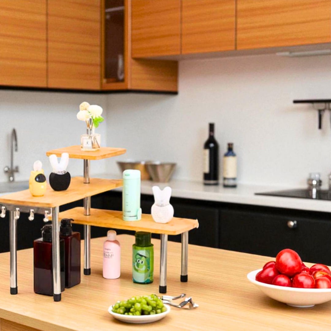 3 Tier Bamboo Corner Shelf: Kitchen Countertop Organizer - Etsy