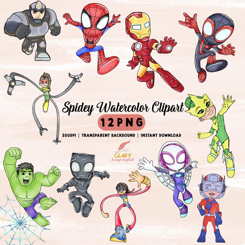 Spidey Watercolor Clipart, Superhero PNG, Digital Download, Cute Spider ...