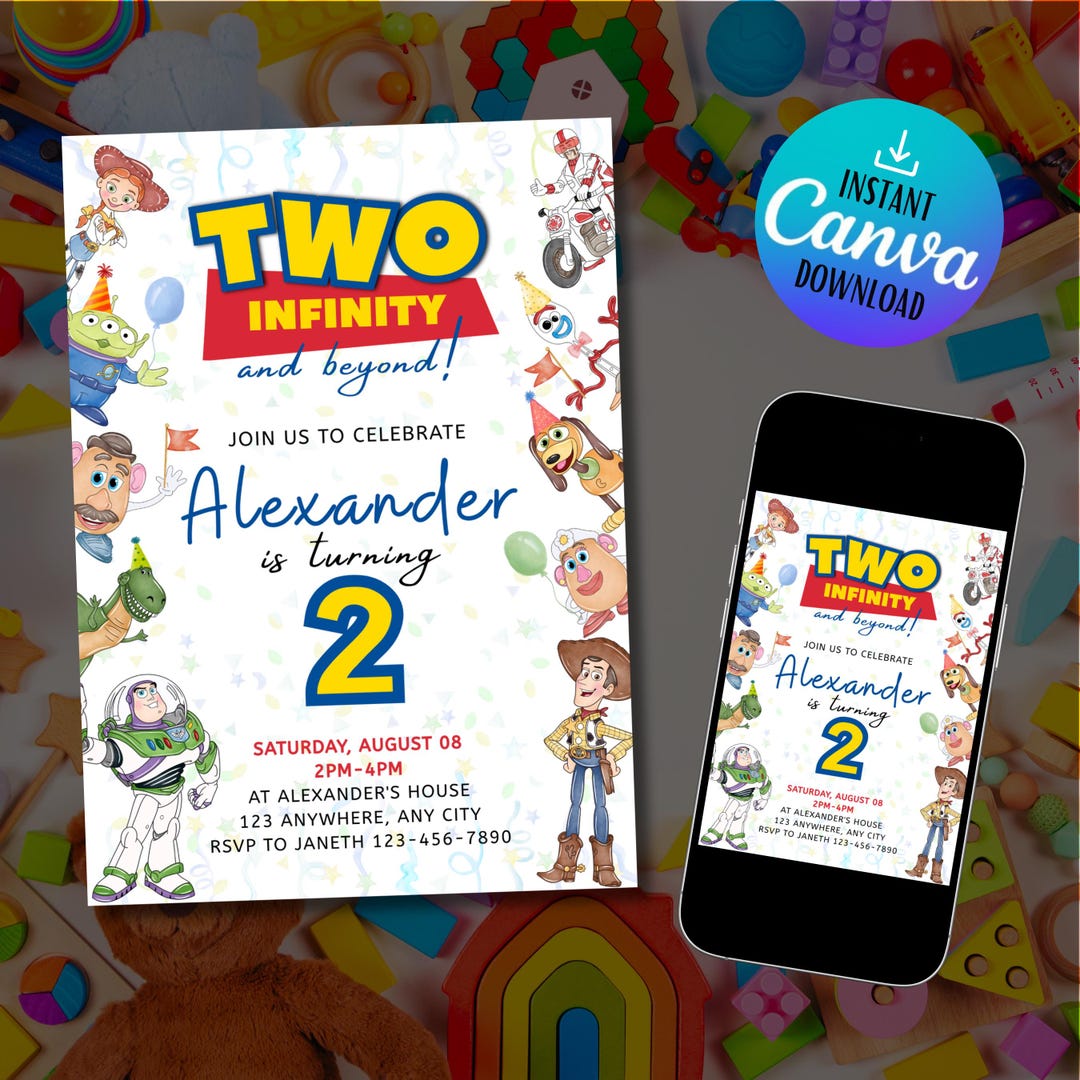Two Infinity and Beyond Birthday Invitation, Editable Digital Template ...