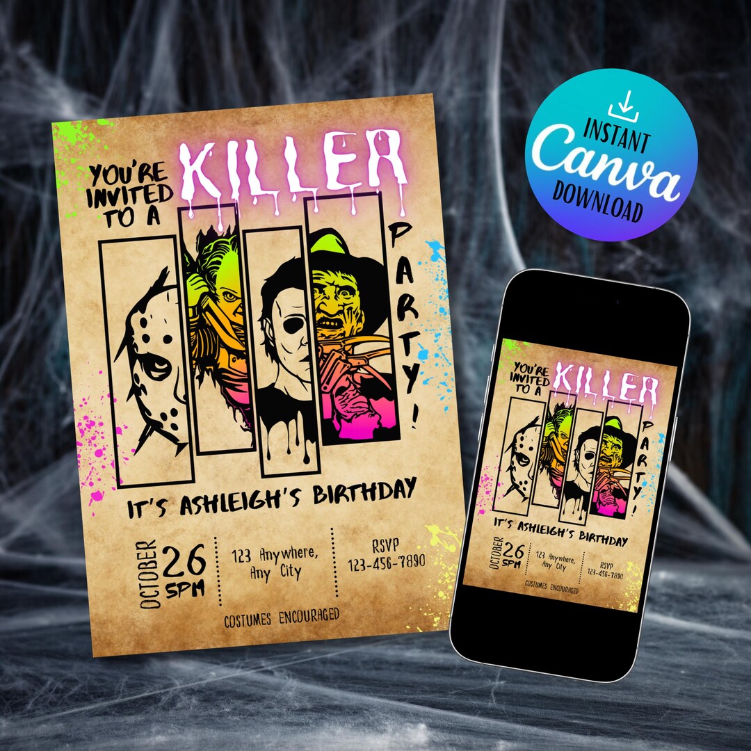 Killer Party Invitation, Editable Horror Birthday Template, Digital ...