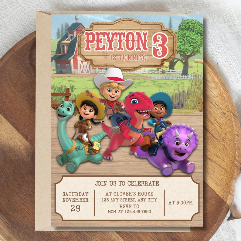 Dinosaur Cowboy Birthday Invitation: Editable Ranch Theme (canva ...