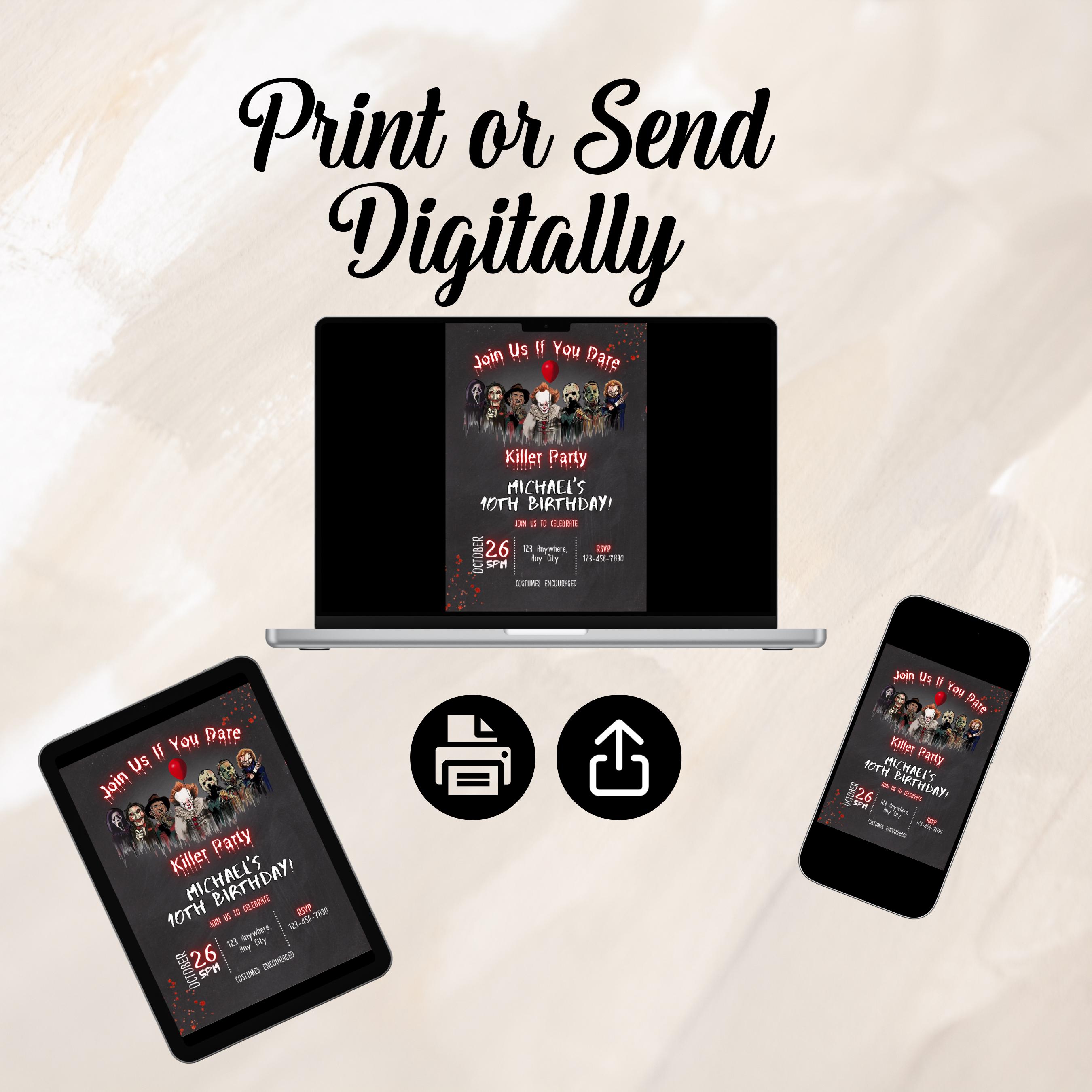 Killer Party Invitation, Editable Horror Birthday Template, Digital ...