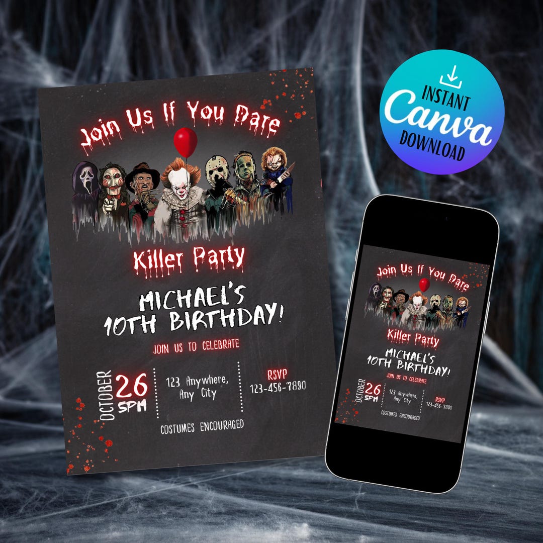 Killer Party Invitation, Editable Horror Birthday Template, Digital Download, Halloween Party ...