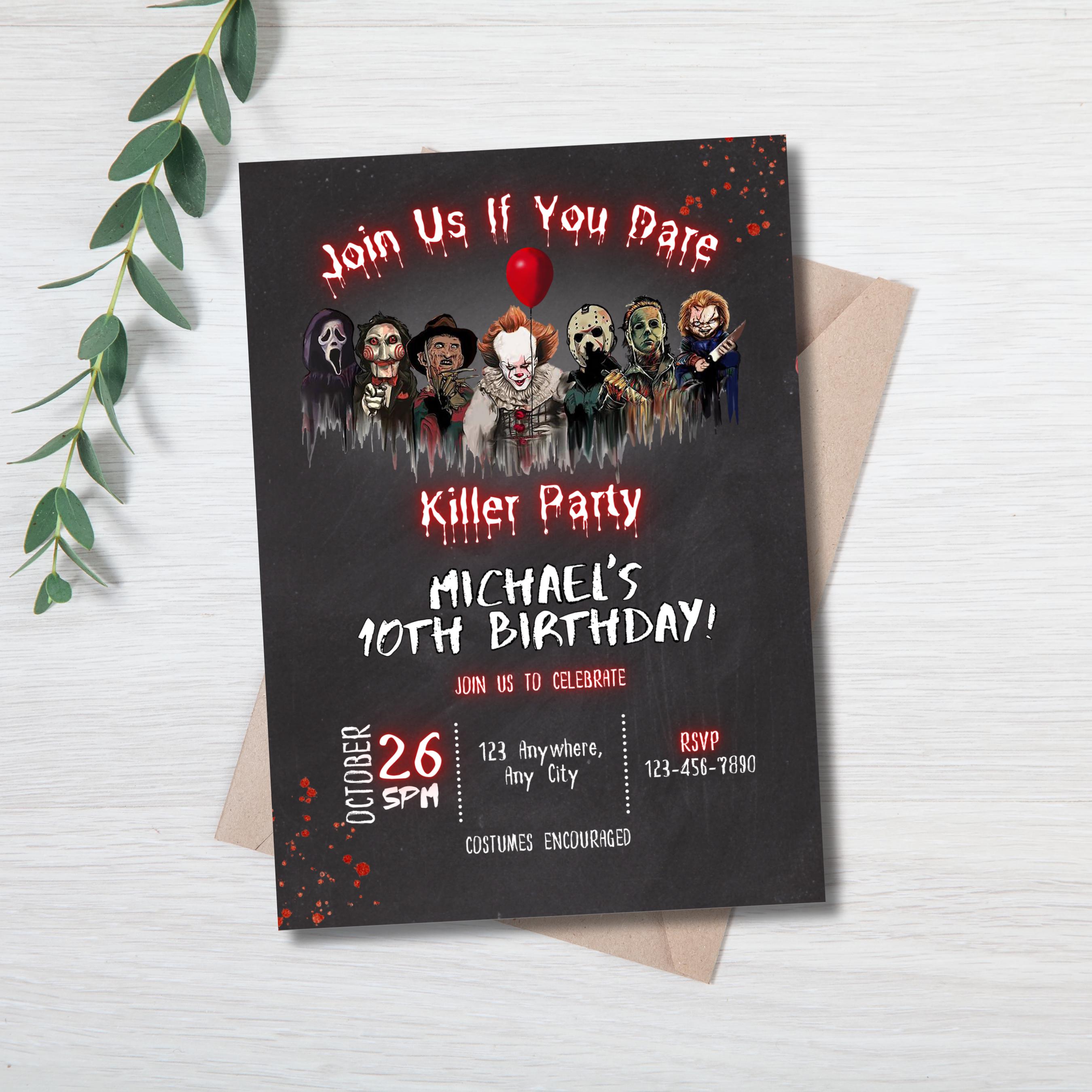 Killer Party Invitation, Editable Horror Birthday Template, Digital ...