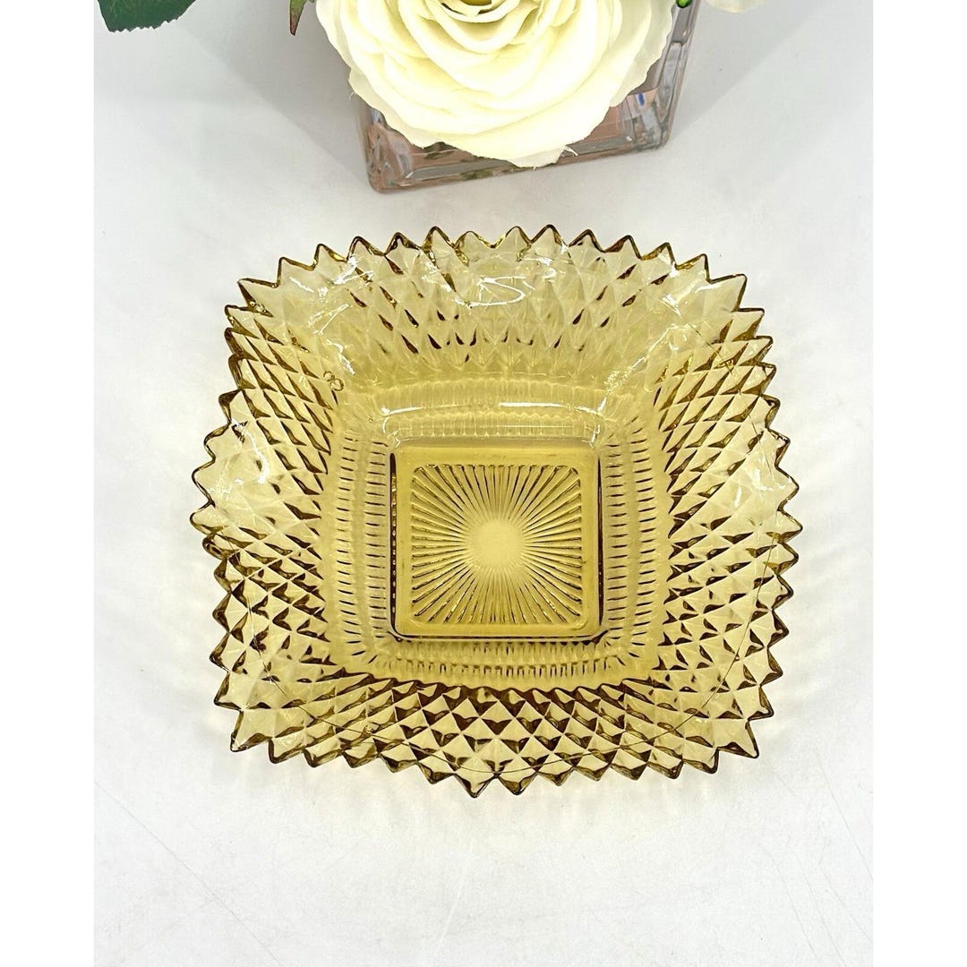 Vintage Amber Cut Glass Candy Dish Trinket Dish Ashtray Square ...