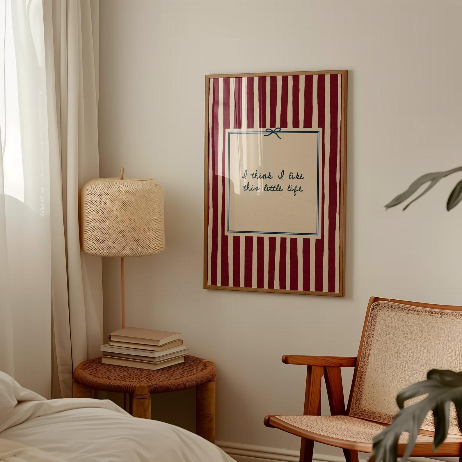 I Think I Like This Little Life - Hand Drawn Burgundy Striped Print ...