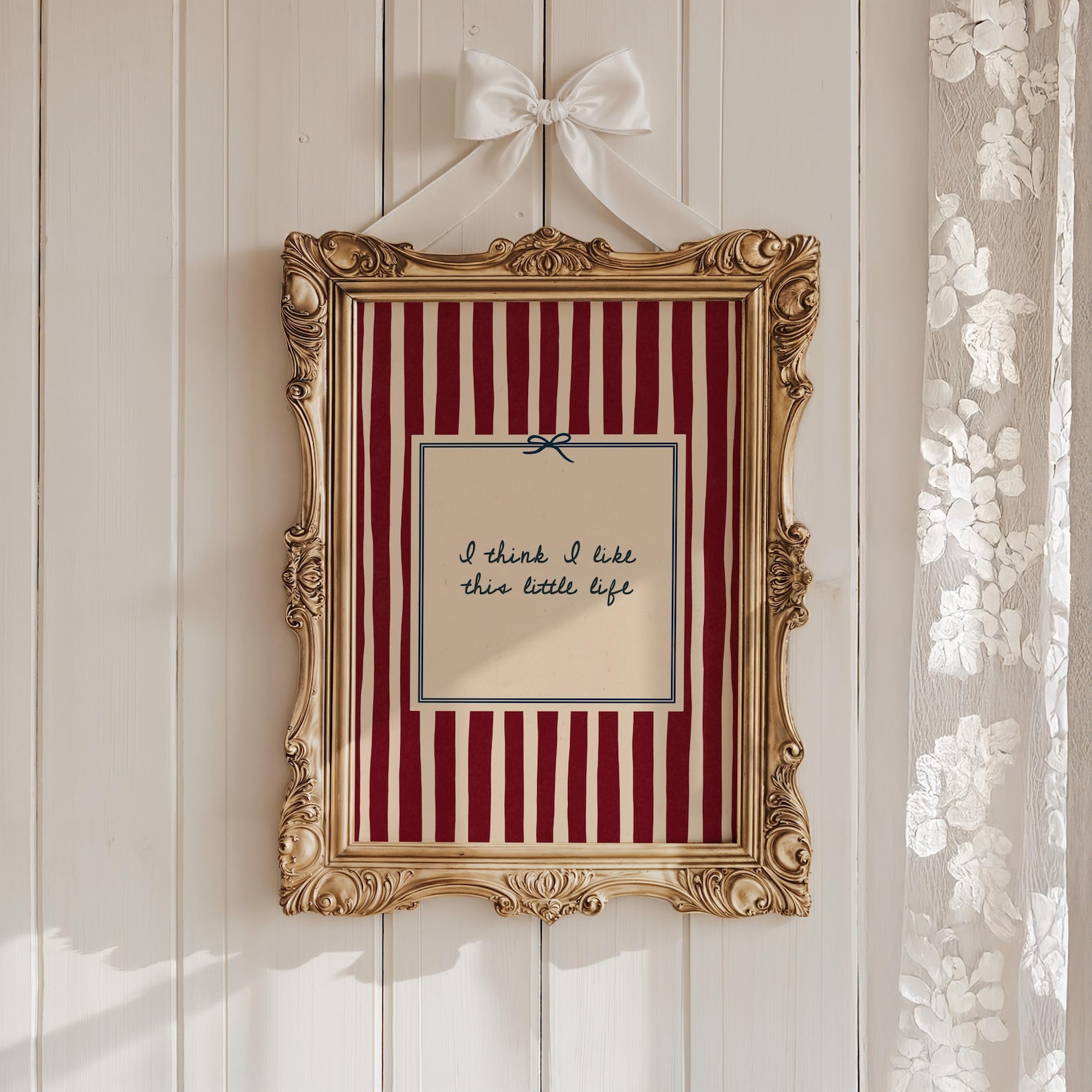 I Think I Like This Little Life - Hand Drawn Burgundy Striped Print ...